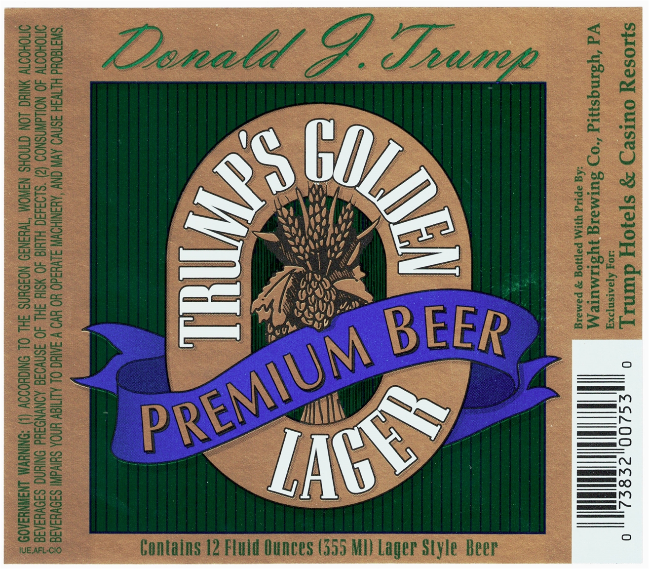 Trump's Golden Lager Beer Label