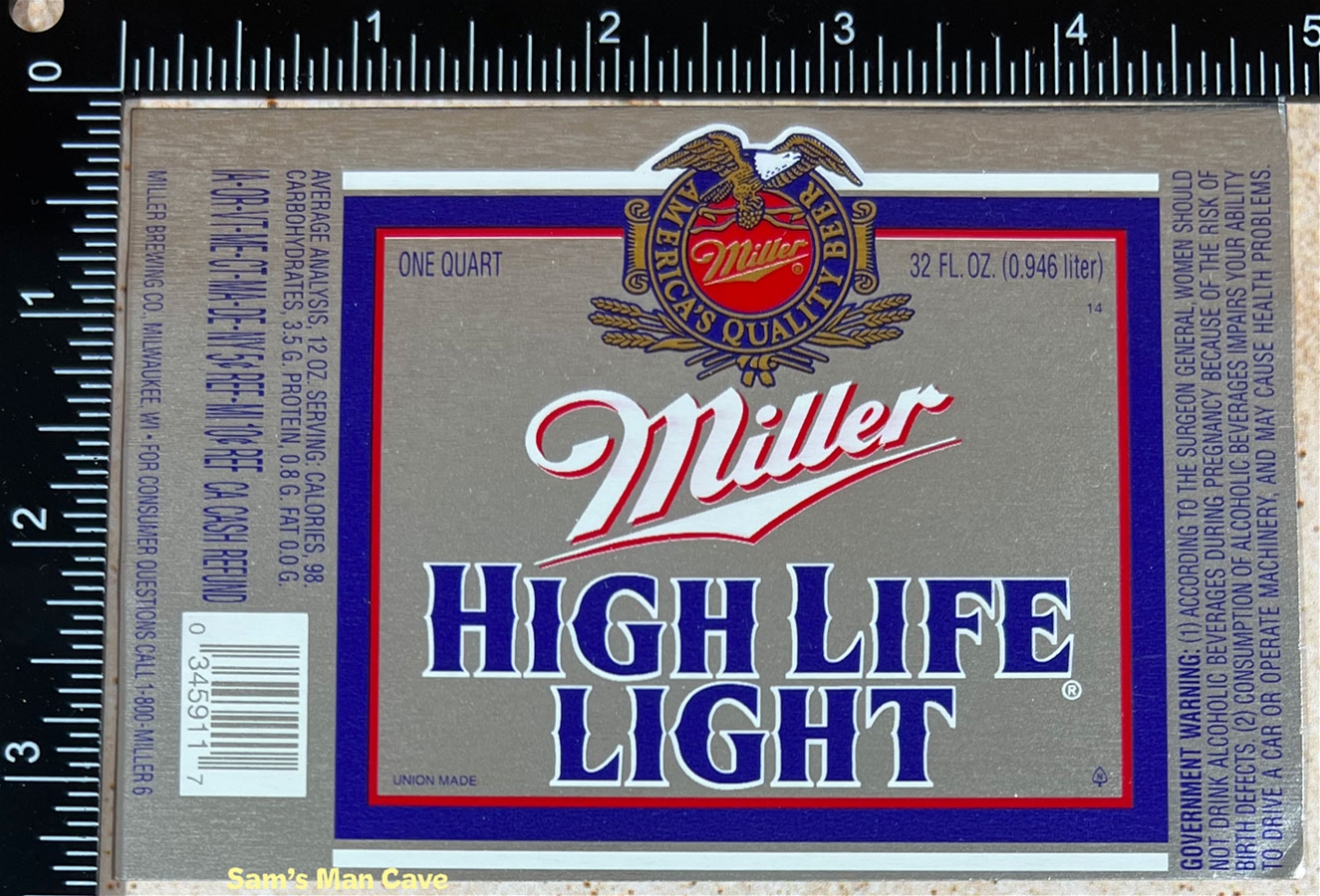 Miller High Life Light Beer Label